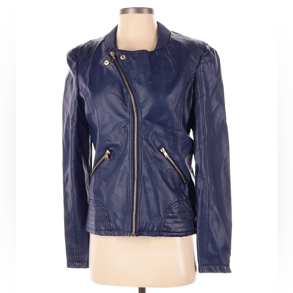 therapy | Jackets & Coats | Nwt Therapy Vegan Leather Blue Moto Jacket ...